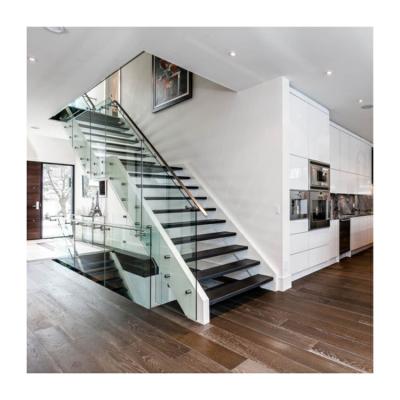 China High quality mild steel indoor straight stair modern wood steel staircase for sale