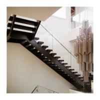 China New type wrought iron straight stair indoor solid wood treads staircase for sale