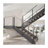 China Assured straight wrought iron stair indoor wood treads staircase for sale