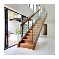China Affordable deck straight stair stainless steel wooden staircase for sale