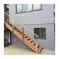 China Affordable deck straight stair stainless steel wooden staircase for sale