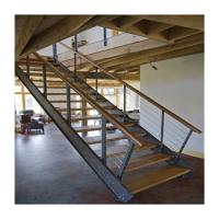 China Fashion inexpensive straight stair modern steel wood staircase for sale