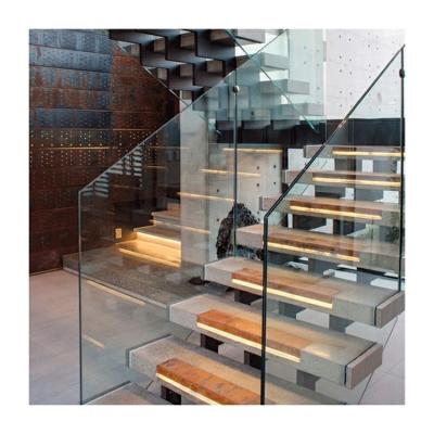 China After-sale warranty stainless steel indoor straight stair yellow brown color wood step staircase for sale