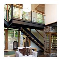 China After-sale warranty stainless steel indoor straight stair yellow brown color wood step staircase for sale