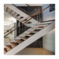 China After-sale warranty stainless steel indoor straight stair yellow brown color wood step staircase for sale