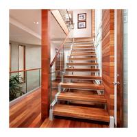 China Fashionable glass post straight stair high level wood box tread staircase for sale