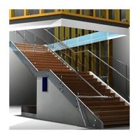 China Fashionable glass post straight stair high level wood box tread staircase for sale