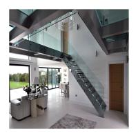 China Fashionable glass post straight stair high level wood box tread staircase for sale