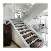 China Fashionable glass post straight stair high level wood box tread staircase for sale
