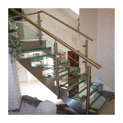 China Staircase design indoor frameless glass stair factory double stringers straight stairway for sale