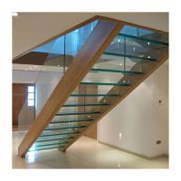 China Indoor stairs glass balustrade house design straight staircase for sale