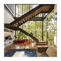 China Household individual glass pedal straight stairs carpet wood steps staircase for sale