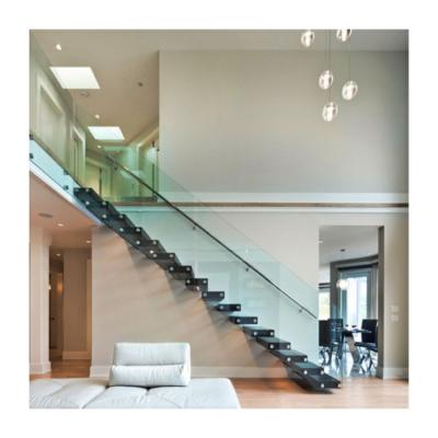 China Luxury staircase glass balustrade stair factory straight staircase for sale