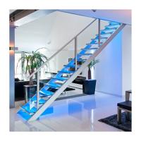 China Luxury staircase glass balustrade stair factory straight staircase for sale