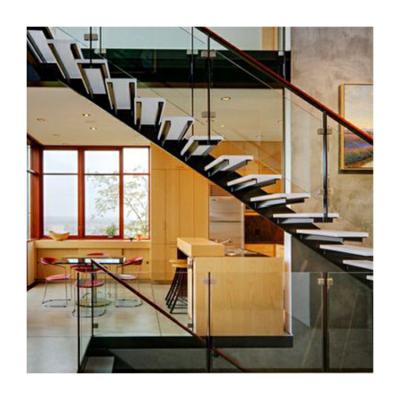 China Low cost stair design used indoor glass balustrade stairs top level straight staircase for sale