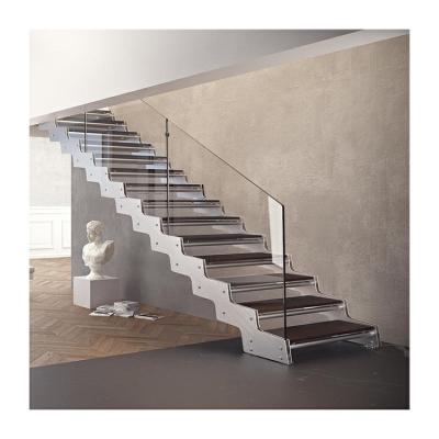 China Indoor stringer staircase stainless steel glass stair china space saving straight staircase for sale