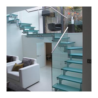 China Steel staircases design space saving glass staircase indoor center beam straight staircase for sale