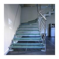China Stainless steel stair type stair glass tread house straight staircase for sale