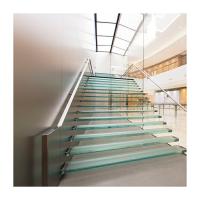 China Indoor stairscase design glass brackets for stairs office use straight staircase for sale