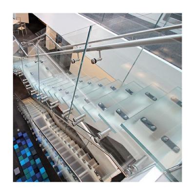 China Cable railing staircase tempered glass stair ultra clear glass straight staircase for sale