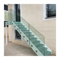 China Art staircase frosted glass stair double beam straight staircase for sale