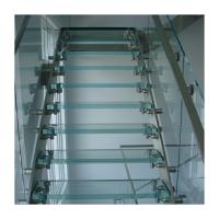 China Art staircase frosted glass stair double beam straight staircase for sale