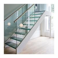 China Staircase accessories laminated glass tread stairs modern indoor led straight stairway for sale