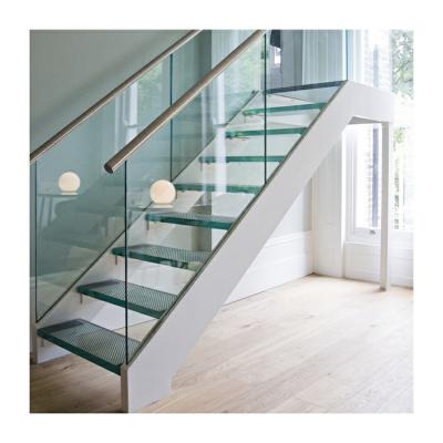 China Staircase accessories laminated glass tread stairs modern indoor led straight stairway for sale