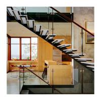 China Staircase accessories laminated glass tread stairs modern indoor led straight stairway for sale
