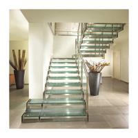 China Outdoor staircase designs stainless steel railing glass stair customized indoor straight staircase for sale