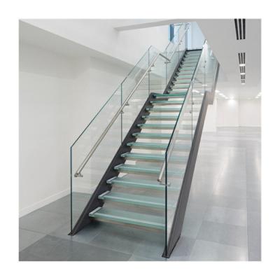 China Exterior staircase glass railing stair wooden glass straight staircase for sale