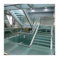 China Exterior staircase glass railing stair wooden glass straight staircase for sale