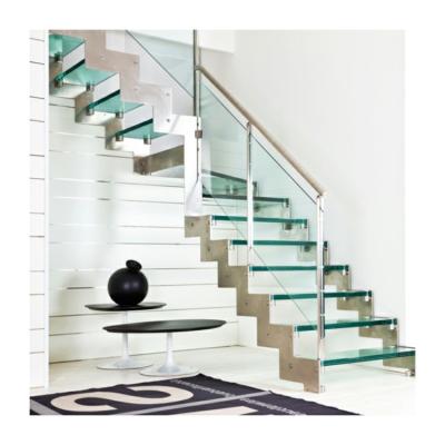 China Measuring for stair railing fantastic glass tread stair glass fence straight staircase for sale