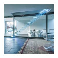 China Measuring for stair railing fantastic glass tread stair glass fence straight staircase for sale