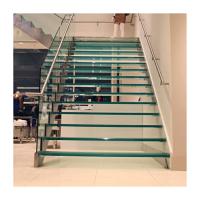 China Modern indoor staircase tempered glass tread staircase indoor straight tempered glass stair for sale