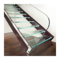 China Modern indoor staircase tempered glass tread staircase indoor straight tempered glass stair for sale