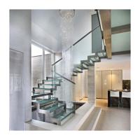 China Stairs grill design glass stair metal glass straight staircase for sale