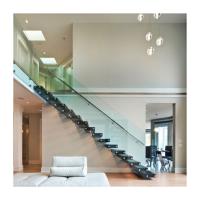 China Stairs grill design glass stair metal glass straight staircase for sale