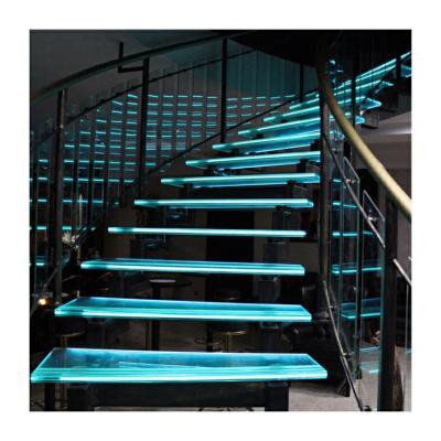 China Customized staircase indoor stainless steel glass tread anti slip glass straight indoor stair for sale