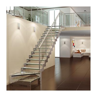 China Staircase design widely used laminated glass step stair straight stair with glass step for sale