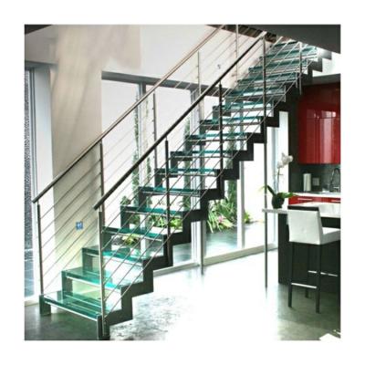 China Stainless steel staircase glass railing balustrade stairs glass straight staircase for sale