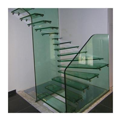 China Interior staircase indoor glass stairs glass wood straight staircase for sale