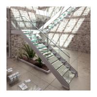 China Interior staircase indoor glass stairs glass wood straight staircase for sale