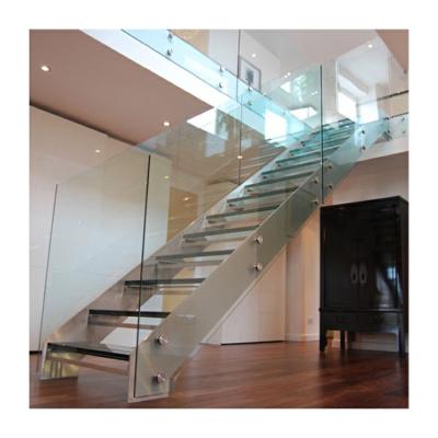 China New model staircase modern glass stairs glass handrail straight staircase for sale