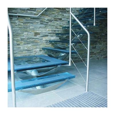 China Automatic led stair lighting hot sale frameless glass railing glass straight stair for sale