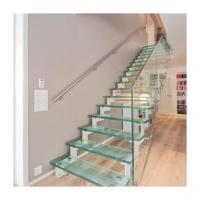 China Automatic led stair lighting hot sale frameless glass railing glass straight stair for sale