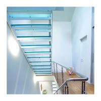 China Automatic led stair lighting hot sale frameless glass railing glass straight stair for sale