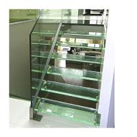 China Automatic led stair lighting hot sale frameless glass railing glass straight stair for sale