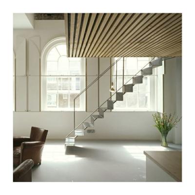 China Pull down attic stairs galvanized steel glass railing indoor iron glass staircase for sale