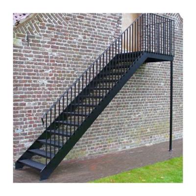China Portable stairs carbon steel double beam wrought iron straight staircase for sale